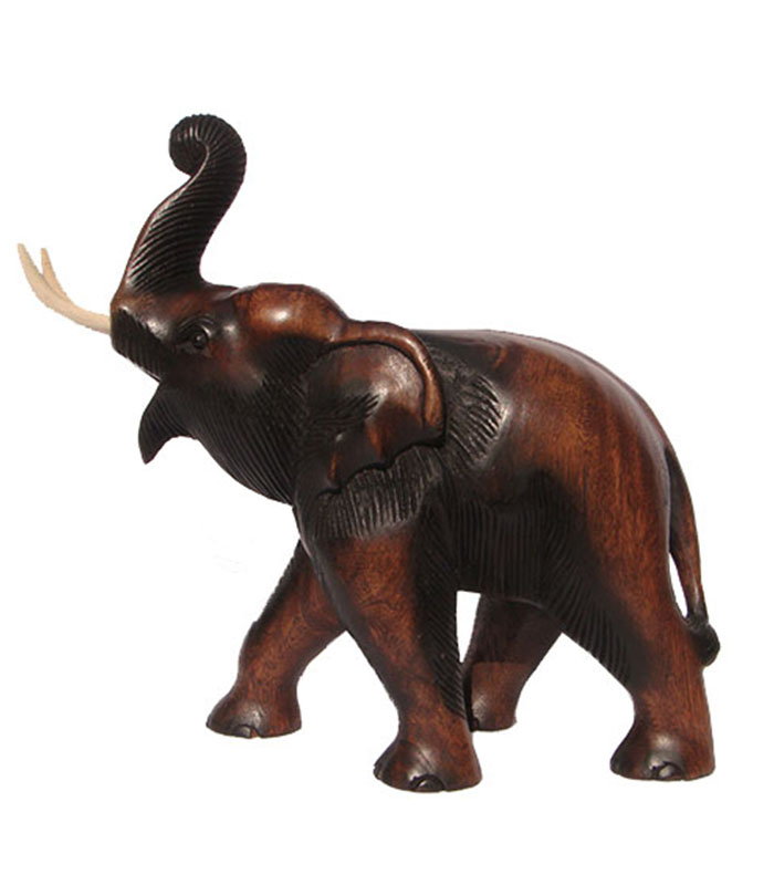 Wooden Elephant Trunk Up 39cm size 10 – The Elephant Emporium